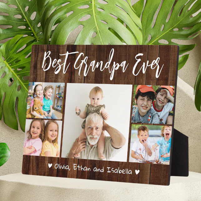 Best Grandpa Ever Grandkids 5 Photo Collage Wood Plaque | Zazzle