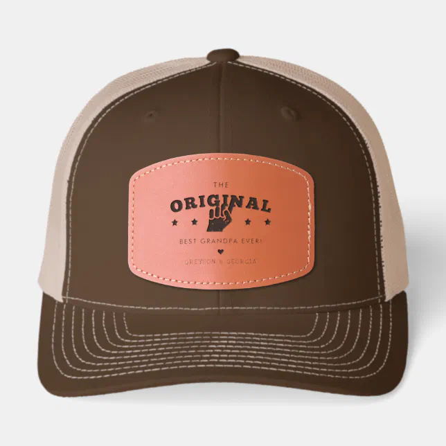 Best Grandpa Ever Personalized Leather Patch Hat | Zazzle