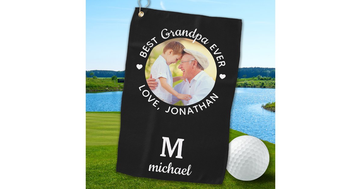 Best Grandpa Ever Personalized Monogram Name Photo Golf Towel | Zazzle