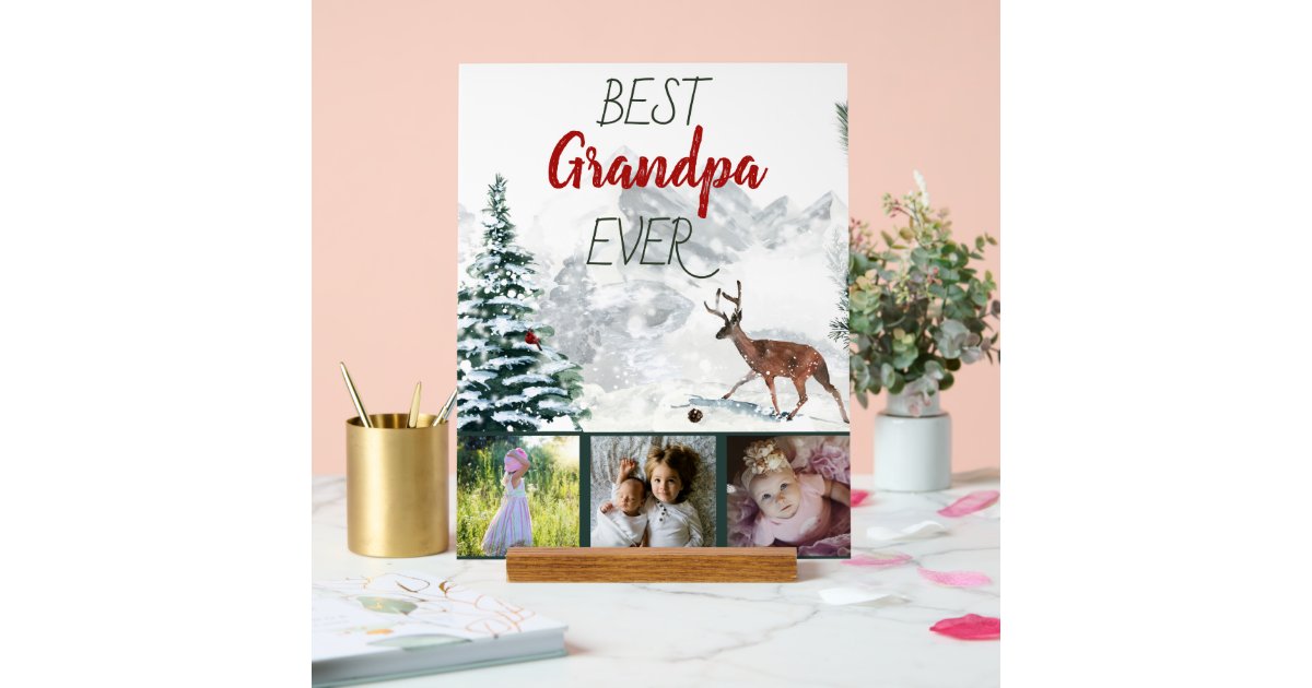 Best Grandpa Ever Rustic Winter Scene Deer 3 Photo Acrylic Sign | Zazzle