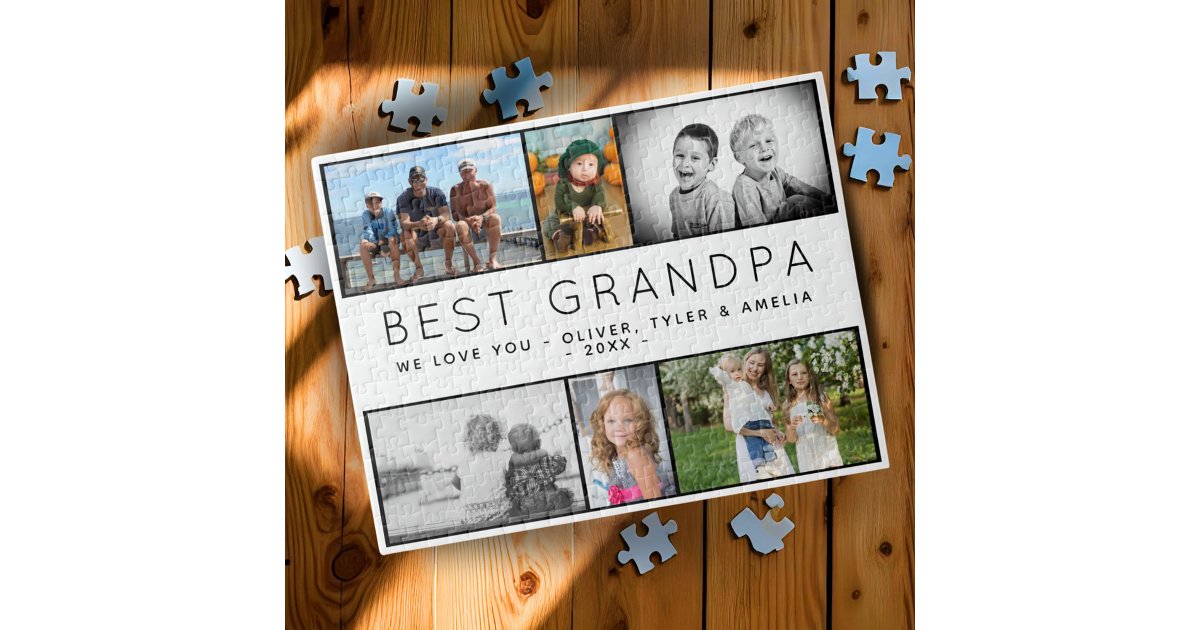 Best Grandpa Modern 6 Photo Collage Father`s Day Jigsaw Puzzle | Zazzle