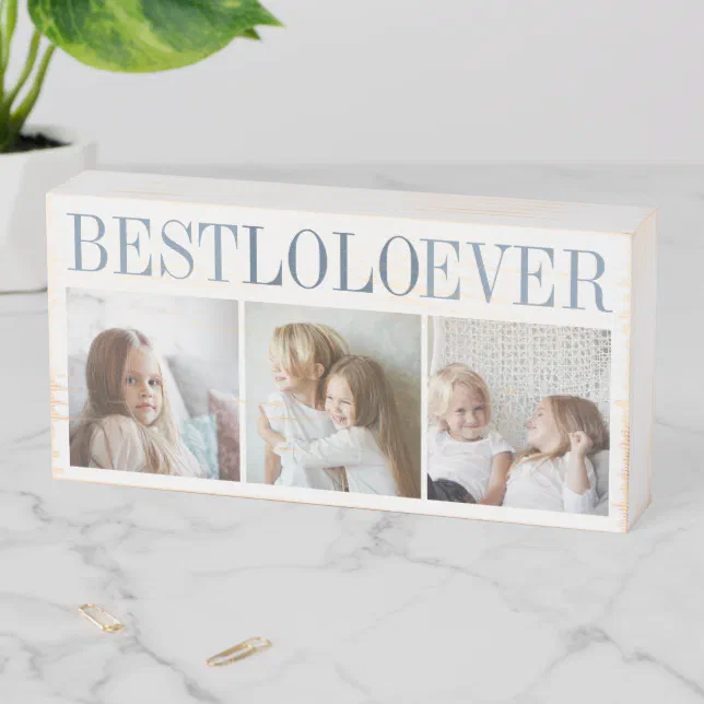 Best Lolo Ever 3 Photo Collage Grandpa Wooden Box Sign | Zazzle