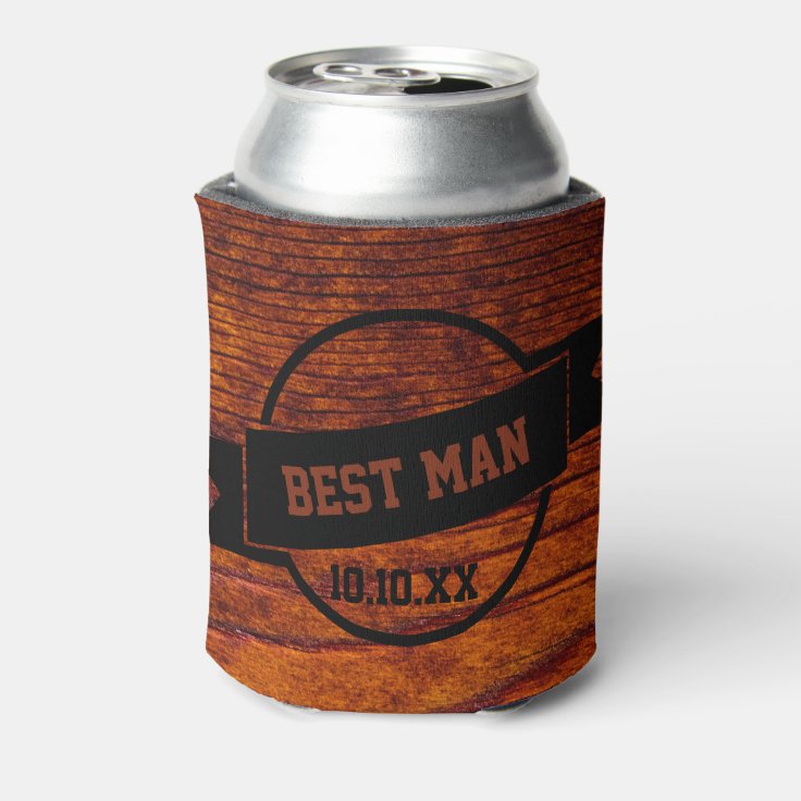 Best Man Rustic Wedding Wood Grain Photo Can Cooler | Zazzle