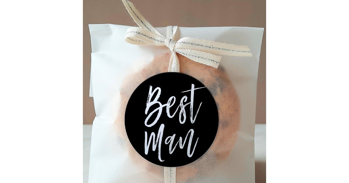 Best Man | Script Style Wedding Black Classic Round Sticker | Zazzle
