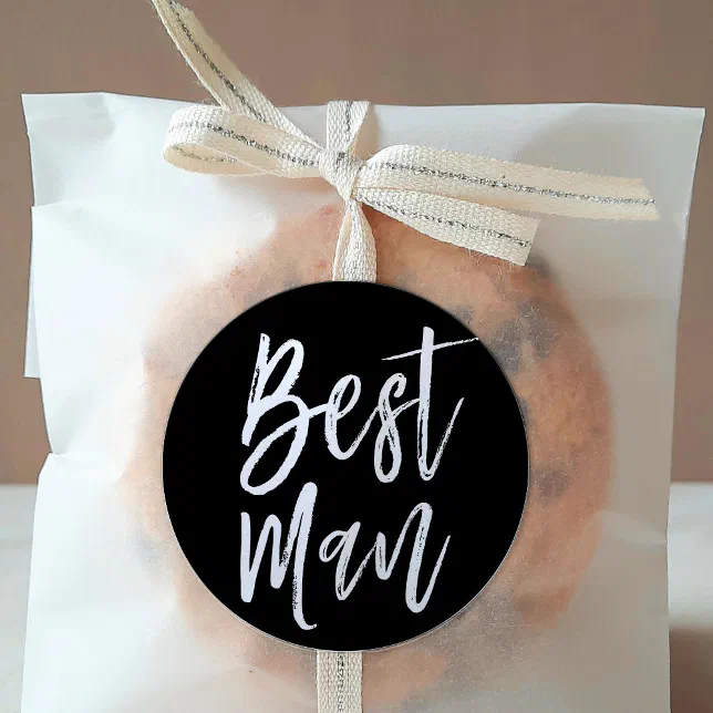 Best Man | Script Style Wedding Black Classic Round Sticker | Zazzle