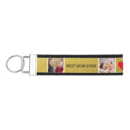 Best Mom Ever 4 Photo Collage Black And Gold Wrist Keychain | Zazzle