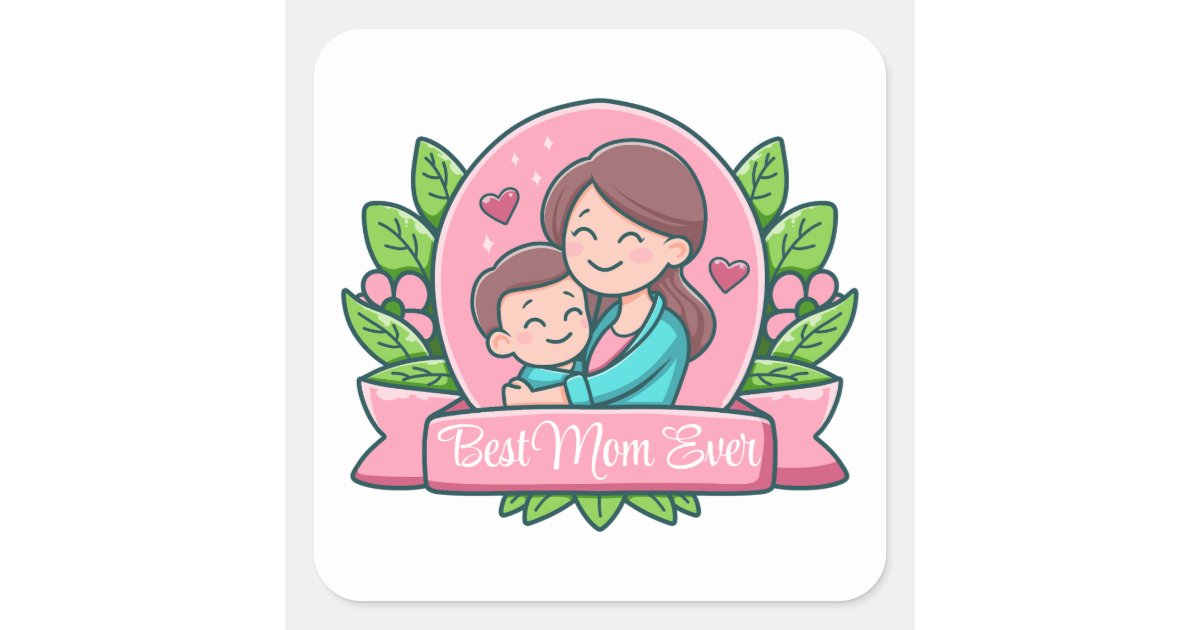 Best Mom Ever, Mom And Child, Custom Square Sticker | Zazzle