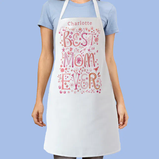 Best Mom Ever Personalized Watercolor Apron | Zazzle