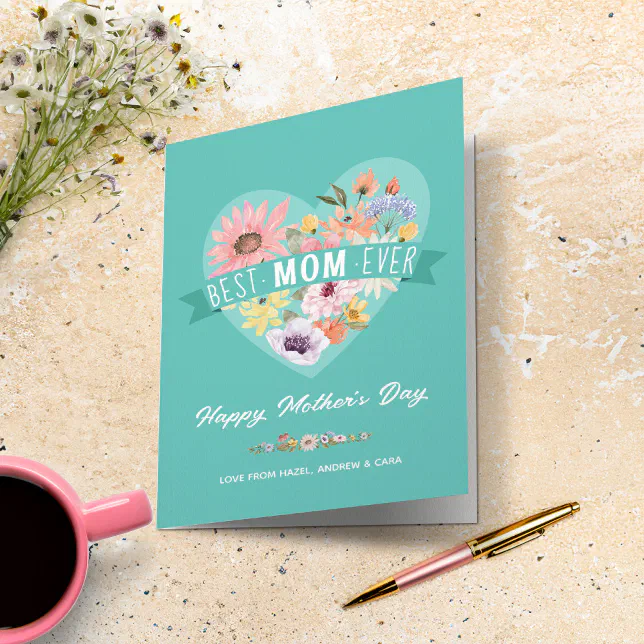 Best Mom Ever Wildflowers Heart Photo Mother's Day Card | Zazzle