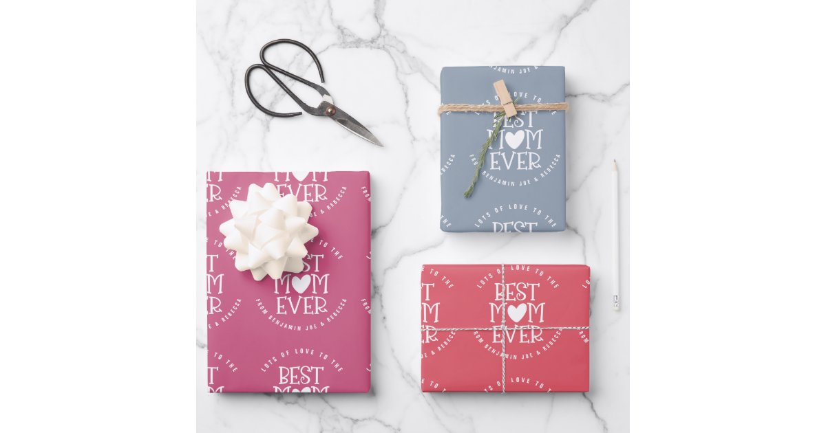 Best Mom Mum Ever Custom Dusty Blue Pink Coral Wrapping Paper Sheets ...