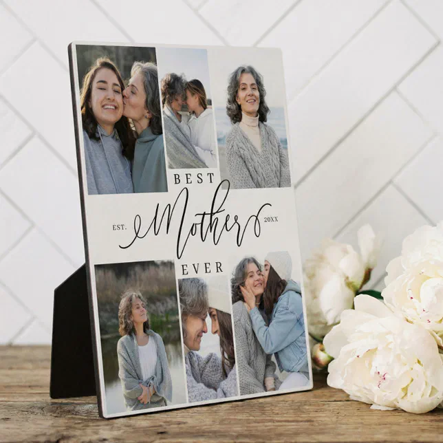 Best Mother Ever Script Photo Collage Keepsake Plaque | Zazzle