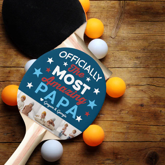 Best Papa Ever | Hand Lettered Photo Collage Ping Pong Paddle | Zazzle
