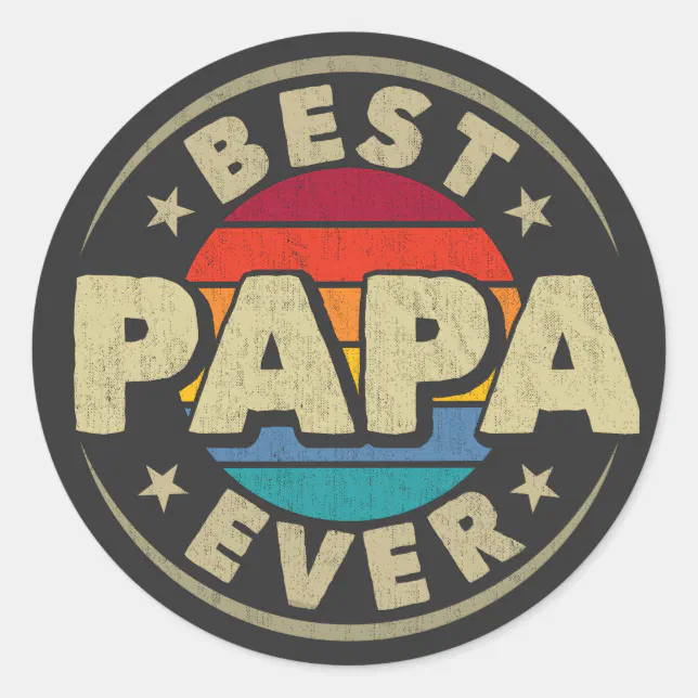 Best Papa Ever Retro Vintage Dad Fathers Day Classic Round Sticker | Zazzle