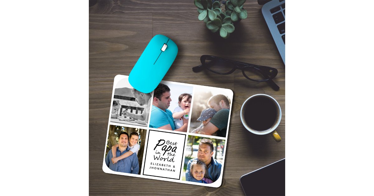 Best Papa in the World Modern Simple Photo Collage Mouse Pad | Zazzle