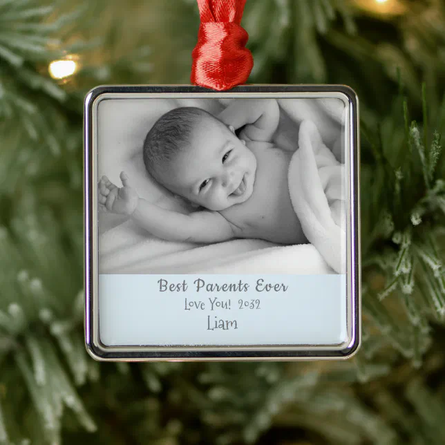 Best Parents Ever Personalz Name Photo Christmas Metal Ornament | Zazzle
