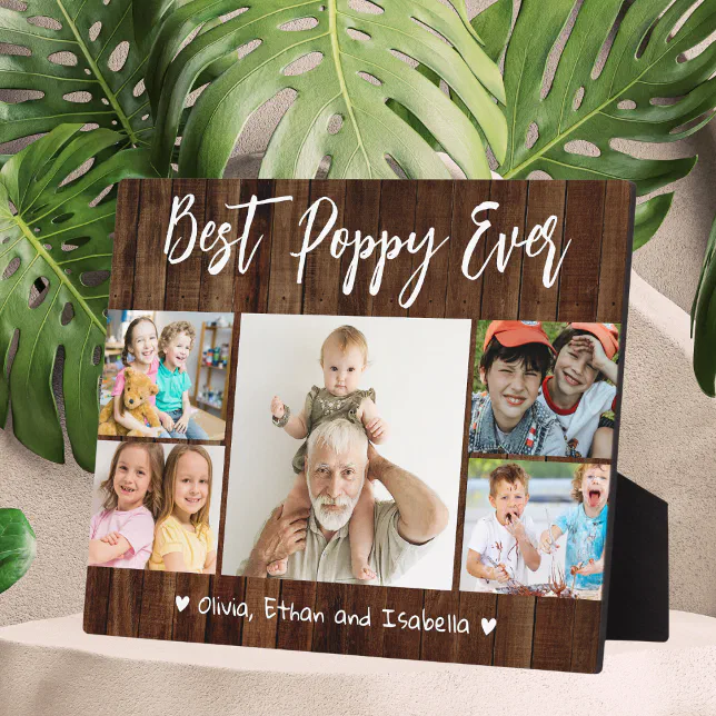 Best Poppy Ever Grandkids 5 Photo Collage Wood Plaque | Zazzle