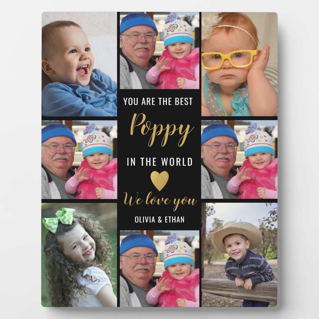 Best Poppy In The World 8 Photo Collage Black Gold Plaque | Zazzle