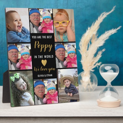 Best Poppy In The World 8 Photo Collage Black Gold Plaque | Zazzle
