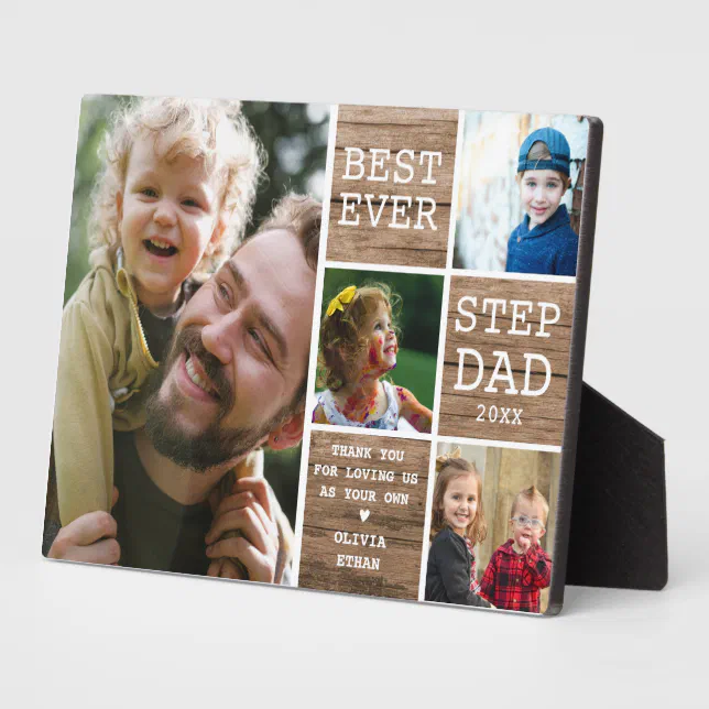Best Step Dad Ever 4 Photo Collage Rustic Wood Plaque | Zazzle