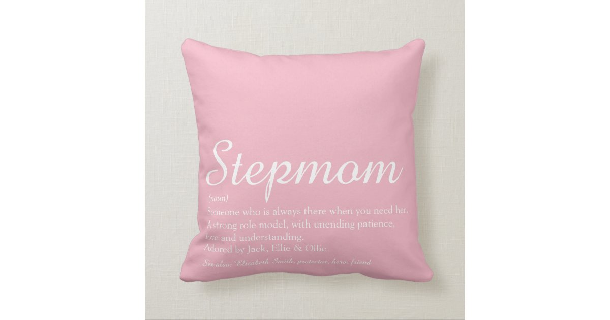 Best Stepmom Stepmother Definition Pink Script Throw Pillow