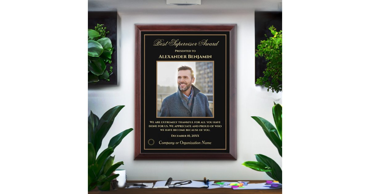 Best Supervisor Award Photo Logo Gold Personalize Plaque | Zazzle