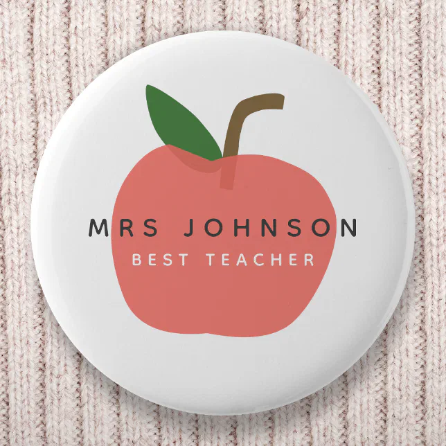 Best Teacher | Apple Cute Fun Modern Name Scandi Button | Zazzle