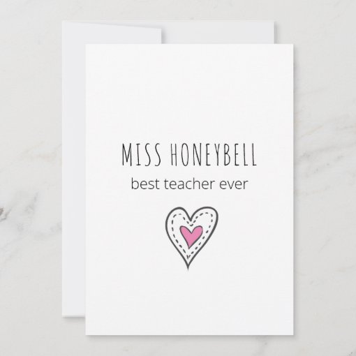 Best Teacher Ever Doodle Art Plant and Pink Heart Thank You Card | Zazzle