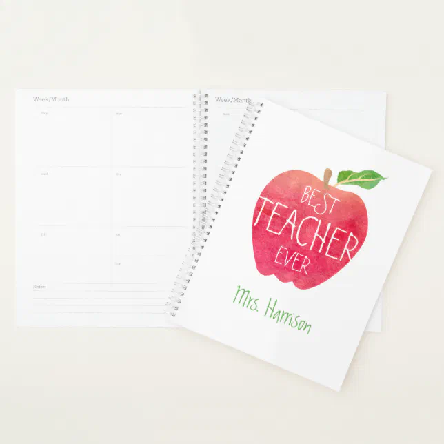 Best Teacher Ever Personalized Watercolor Apple Planner | Zazzle