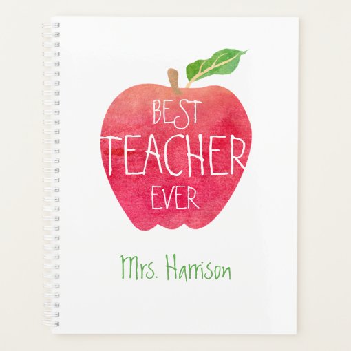 Best Teacher Ever Personalized Watercolor Apple Planner | Zazzle