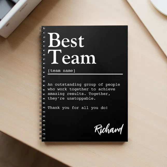 Best Team Definition Custom Team Appreciation Notebook | Zazzle