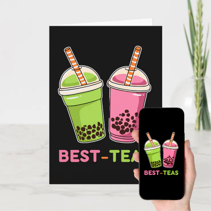 Best teas kawaii boba bubble tea best friends card | Zazzle