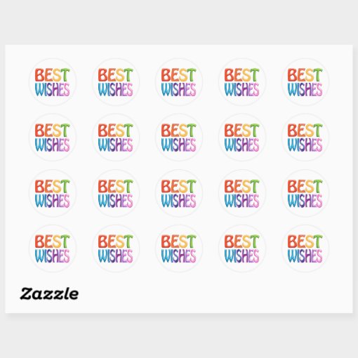BEST WISHES fun colourful 3d-like Greeting Card Classic Round Sticker ...