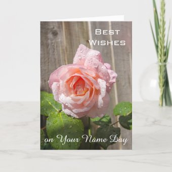 Best wishes, name day card pink rose | Zazzle