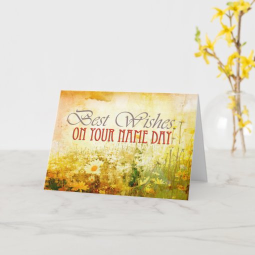 Best wishes, name day card with daisies | Zazzle