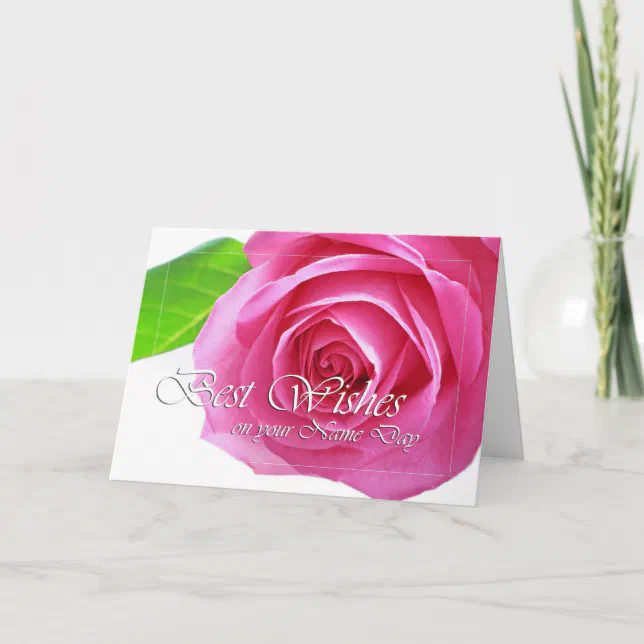 Best wishes, name day, rose card | Zazzle