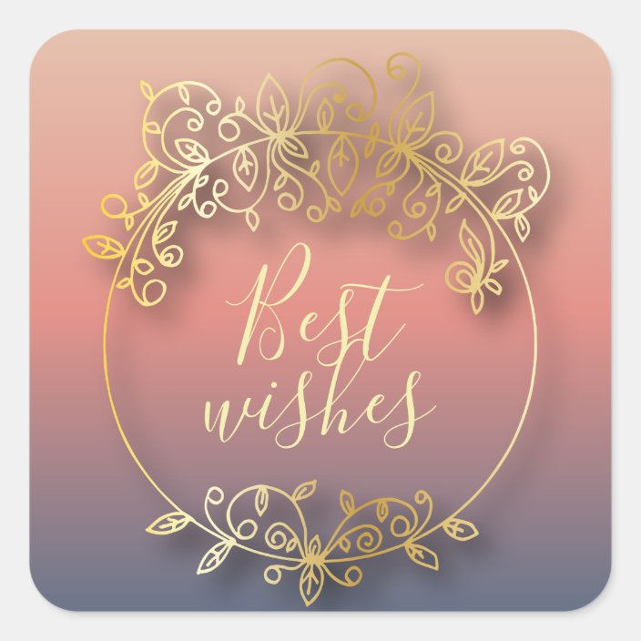 Best Wishes Stylish Golden Metallic Shiny Frame Square Sticker | Zazzle.com