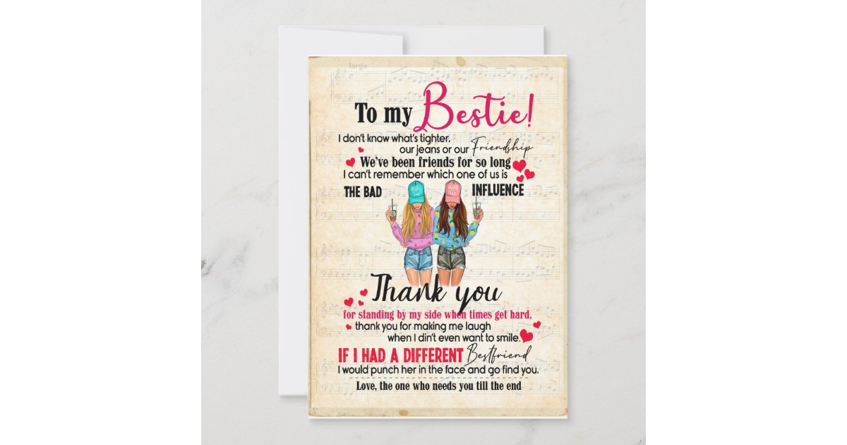 Bestie Gifts | Letter To My Bestie Thank You Invitation | Zazzle