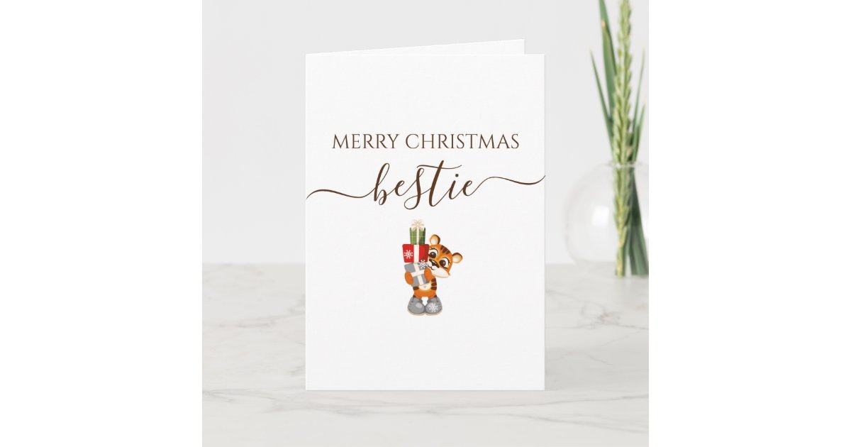 Bestie Merry Chirstmas Tiger Gift Card | Zazzle