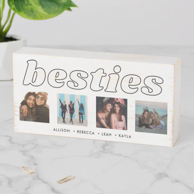 Besties Best Friend Friendship Photo Collage Wooden Box Sign | Zazzle
