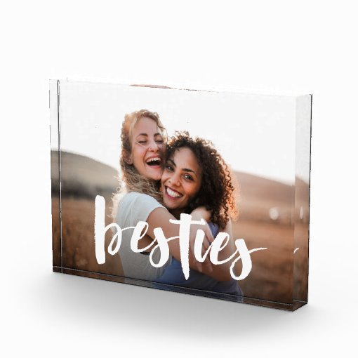 Besties | Best Friend Script Overlay Photo Block | Zazzle
