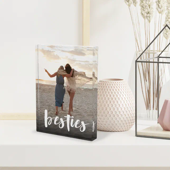 Besties | Best Friend Script Overlay Photo Block | Zazzle