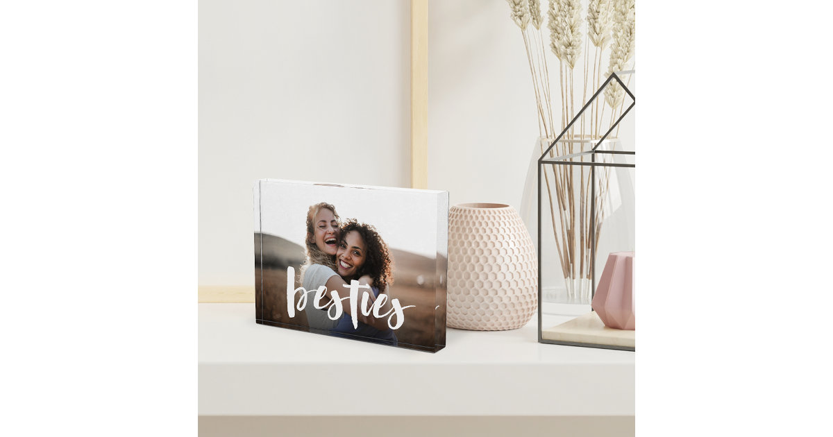 Besties | Best Friend Script Overlay Photo Block | Zazzle
