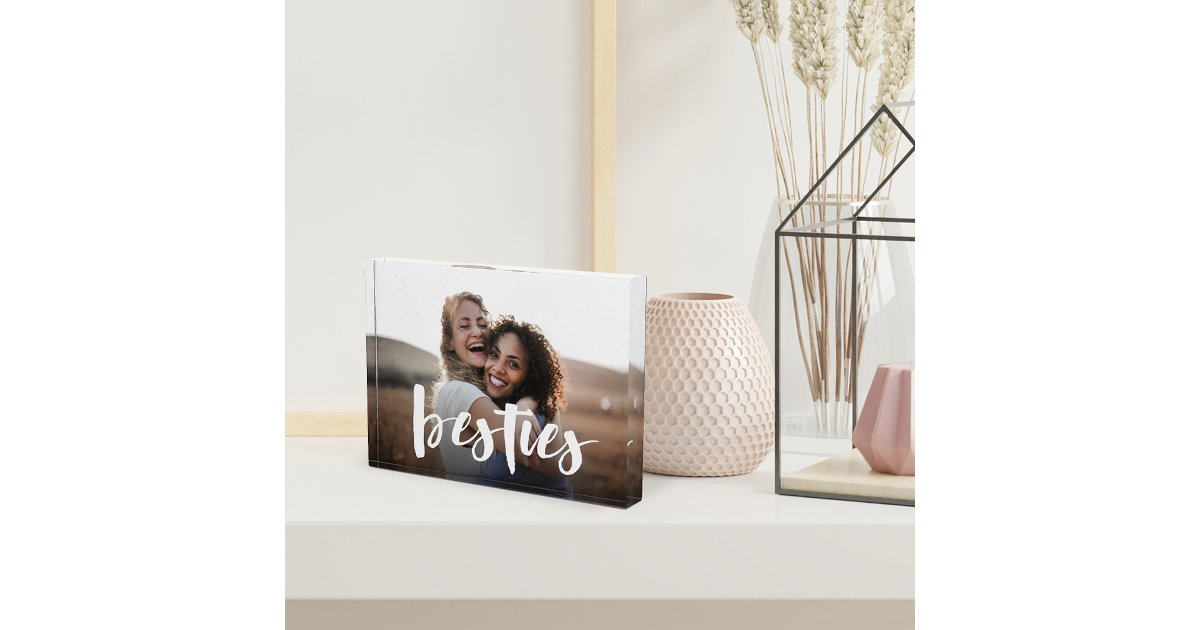 Besties | Best Friend Script Overlay Photo Block | Zazzle