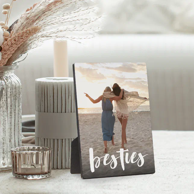 Besties | Best Friend Script Overlay Photo Plaque | Zazzle
