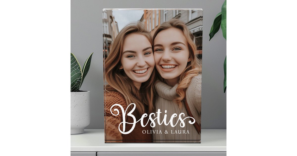 Besties best friends custom names photo block | Zazzle