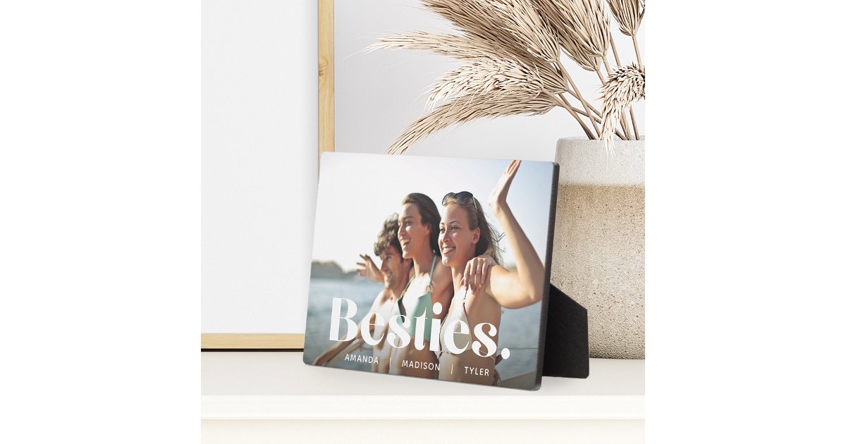 Besties | Best Friends Overlay & Names Photo Plaque | Zazzle