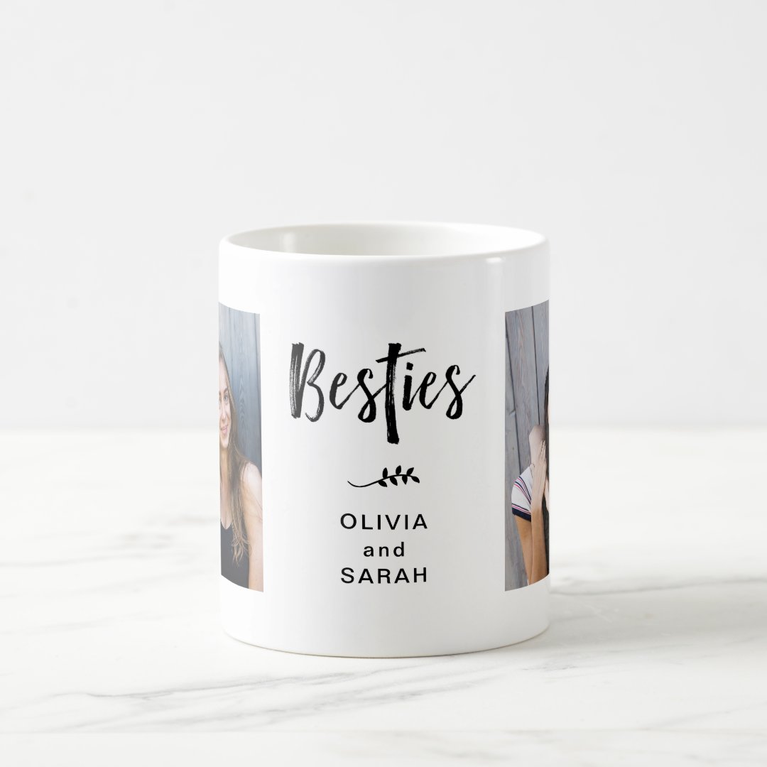 Besties | Best Friends Two Photos and Modern Text Coffee Mug | Zazzle