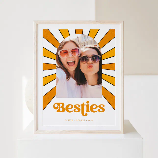 Besties | Boho Retro Sun and Photo Best Friends Poster | Zazzle