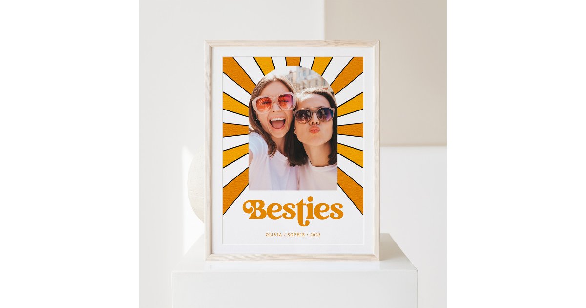 Besties | Boho Retro Sun and Photo Best Friends Poster | Zazzle
