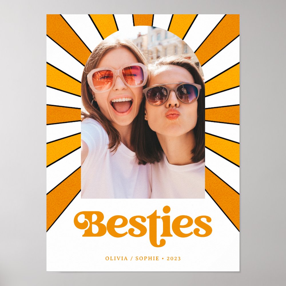 Besties | Boho Retro Sun and Photo Best Friends Poster